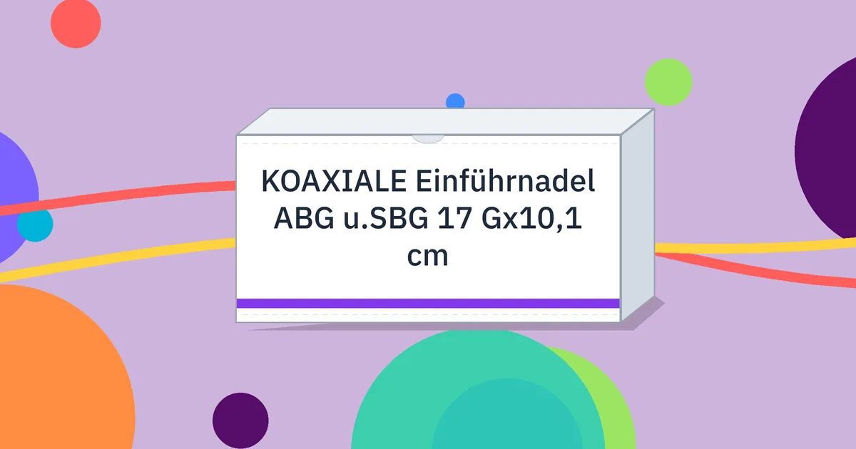 Symbolbild: Packung mit der Aufschrift KOAXIALE Einführnadel ABG u.SBG 17 Gx10,1 cm (PZN 11105498) – Verfügbarkeit und Bezug in Apotheken in Frankfurt am Main