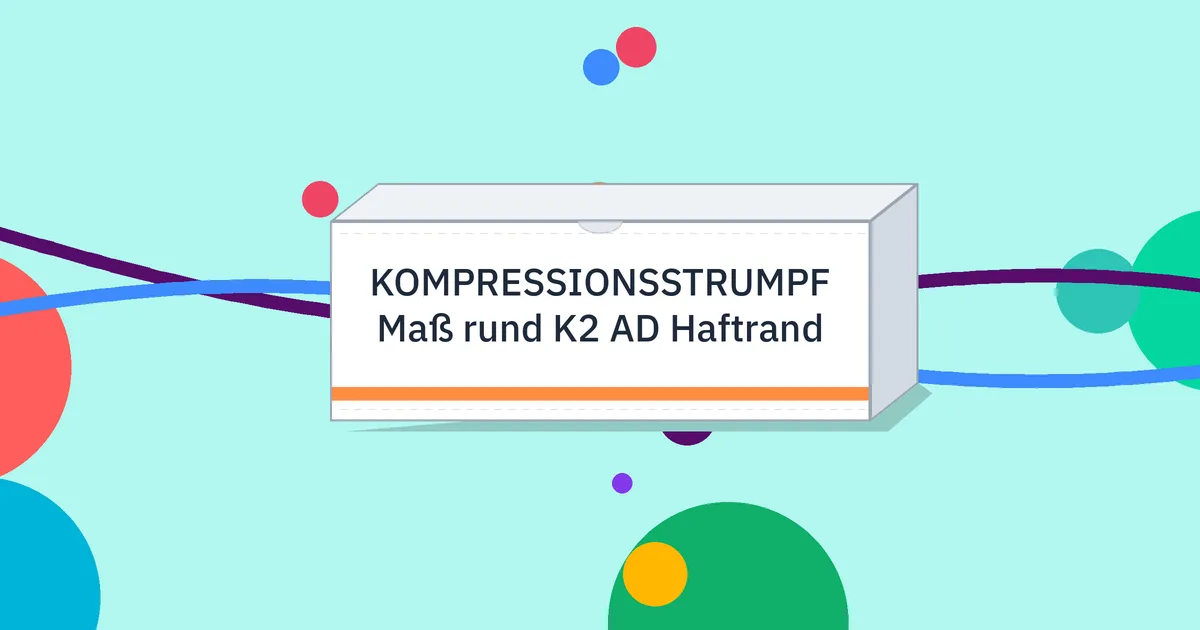 Symbolbild: Packung mit der Aufschrift KOMPRESSIONSSTRUMPF Maß rund K2 AD Haftrand (PZN 10011588) – Verfügbarkeit und Bezug in Apotheken in Frankfurt am Main