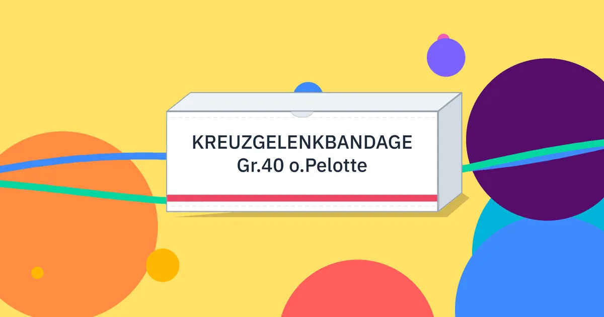 Symbolbild: Packung mit der Aufschrift KREUZGELENKBANDAGE Gr.40 o.Pelotte (PZN 04841788) – Verfügbarkeit und Bezug in Apotheken in Frankfurt am Main