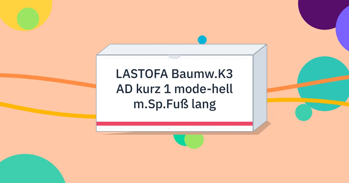 Symbolbild: Packung mit der Aufschrift LASTOFA Baumw.K3 AD kurz 1 mode-hell m.Sp.Fuß lang (PZN 01953104) – Verfügbarkeit und Bezug in Apotheken in Frankfurt am Main