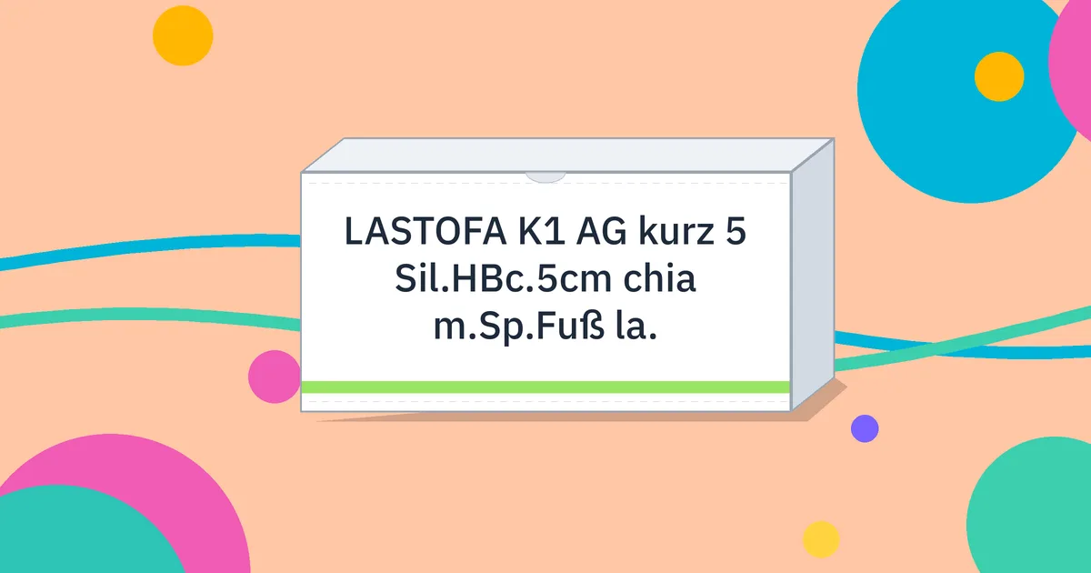 Symbolbild: Packung mit der Aufschrift LASTOFA K1 AG kurz 5 Sil.HBc.5cm chia m.Sp.Fuß la. (PZN 13792942) – Verfügbarkeit und Bezug in Apotheken in Frankfurt am Main