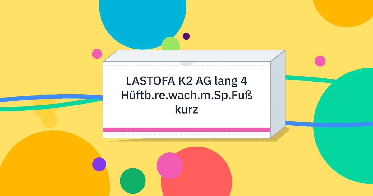 Symbolbild: Packung mit der Aufschrift LASTOFA K2 AG lang 4 Hüftb.re.wach.m.Sp.Fuß kurz (PZN 13811585) – Verfügbarkeit und Bezug in Apotheken in Frankfurt am Main