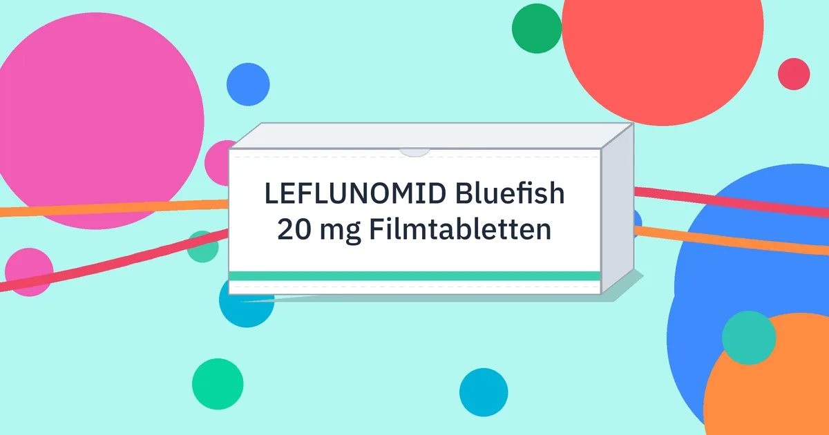 Symbolbild: Packung mit der Aufschrift LEFLUNOMID Bluefish 20 mg Filmtabletten (PZN 18780530) – Verfügbarkeit und Bezug in Apotheken in Frankfurt am Main