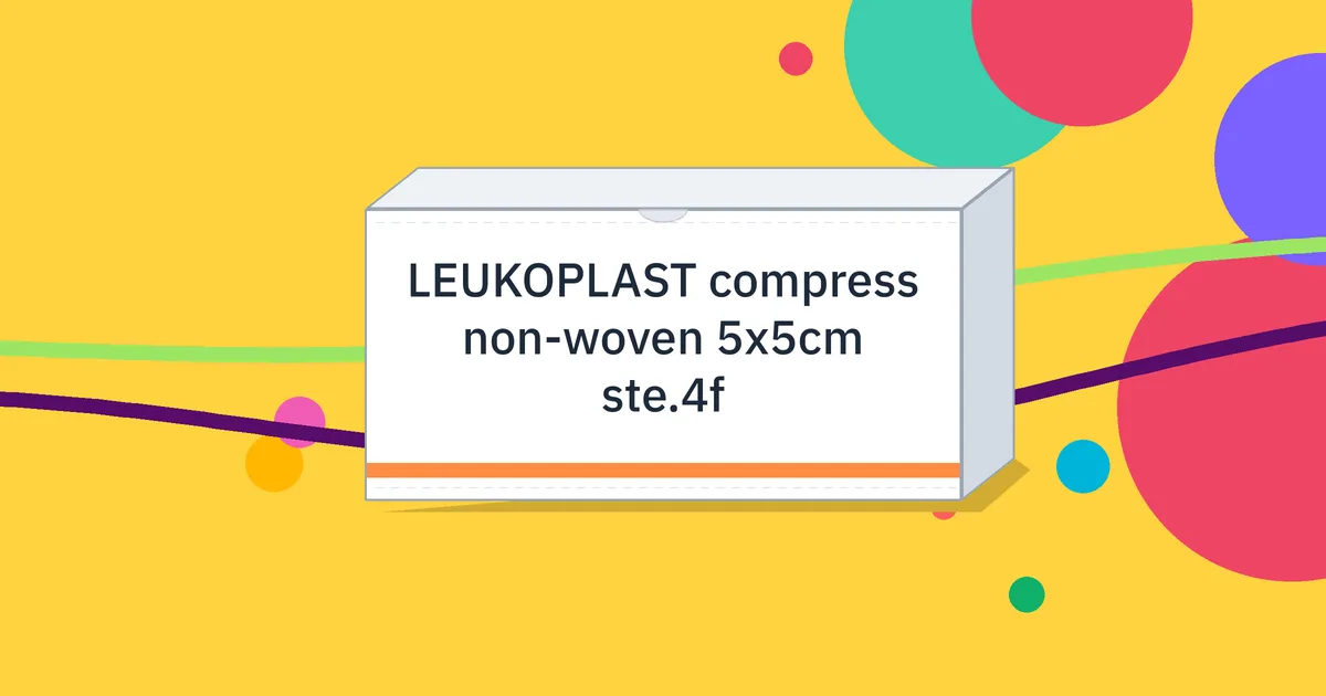 Symbolbild: Packung mit der Aufschrift LEUKOPLAST compress non-woven 5x5cm ste.4f (PZN 19064333) – Verfügbarkeit und Bezug in Apotheken in Frankfurt am Main