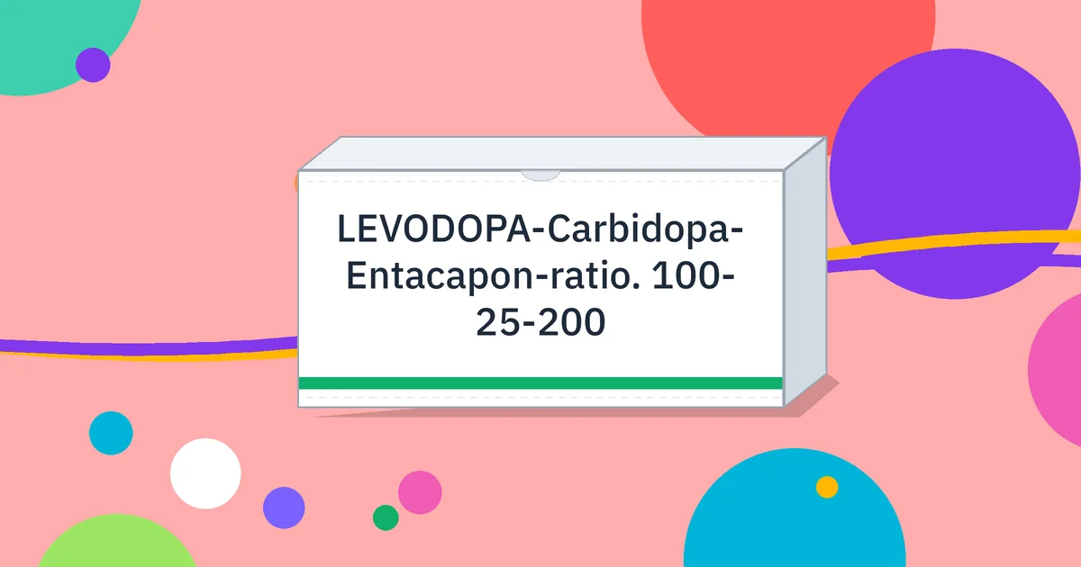 Symbolbild: Packung mit der Aufschrift LEVODOPA-Carbidopa-Entacapon-ratio. 100-25-200 (PZN 10221736) – Verfügbarkeit und Bezug in Apotheken in Frankfurt am Main