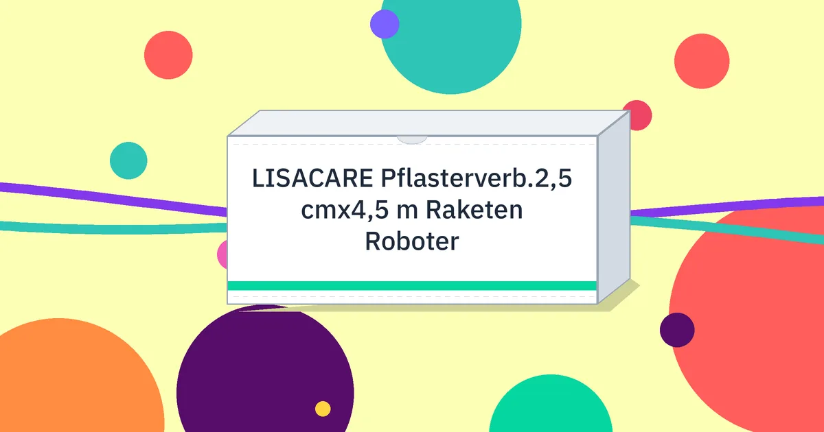 Symbolbild: Packung mit der Aufschrift LISACARE Pflasterverb.2,5 cmx4,5 m Raketen Roboter (PZN 17891782) – Verfügbarkeit und Bezug in Apotheken in Frankfurt am Main