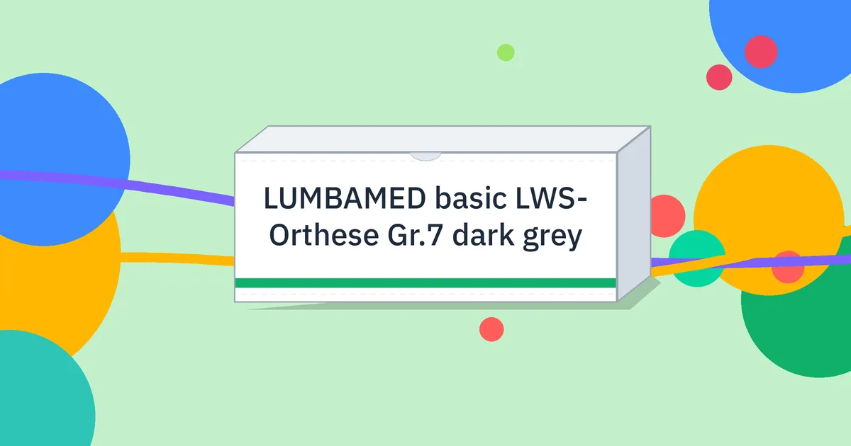 Symbolbild: Packung mit der Aufschrift LUMBAMED basic LWS-Orthese Gr.7 dark grey (PZN 20520227) – Verfügbarkeit und Bezug in Apotheken in Frankfurt am Main