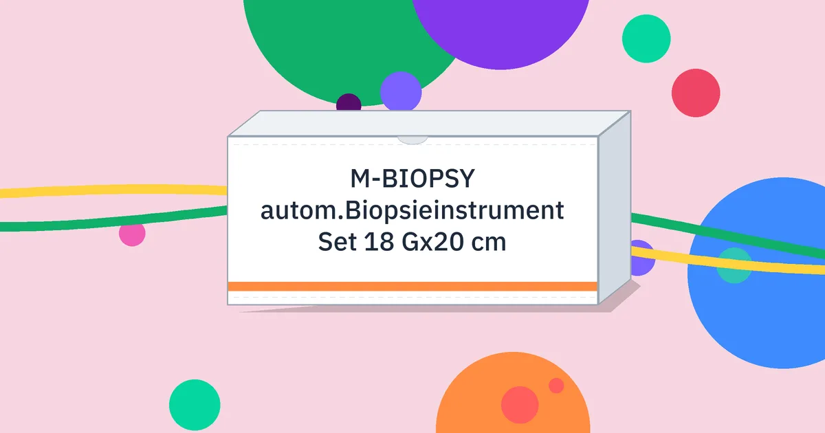 Symbolbild: Packung mit der Aufschrift M-BIOPSY autom.Biopsieinstrument Set 18 Gx20 cm (PZN 20326815) – Verfügbarkeit und Bezug in Apotheken in Frankfurt am Main