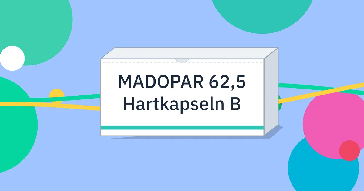 Symbolbild: Packung mit der Aufschrift MADOPAR 62,5 Hartkapseln B (PZN 07309189) – Verfügbarkeit und Bezug in Apotheken in Frankfurt am Main