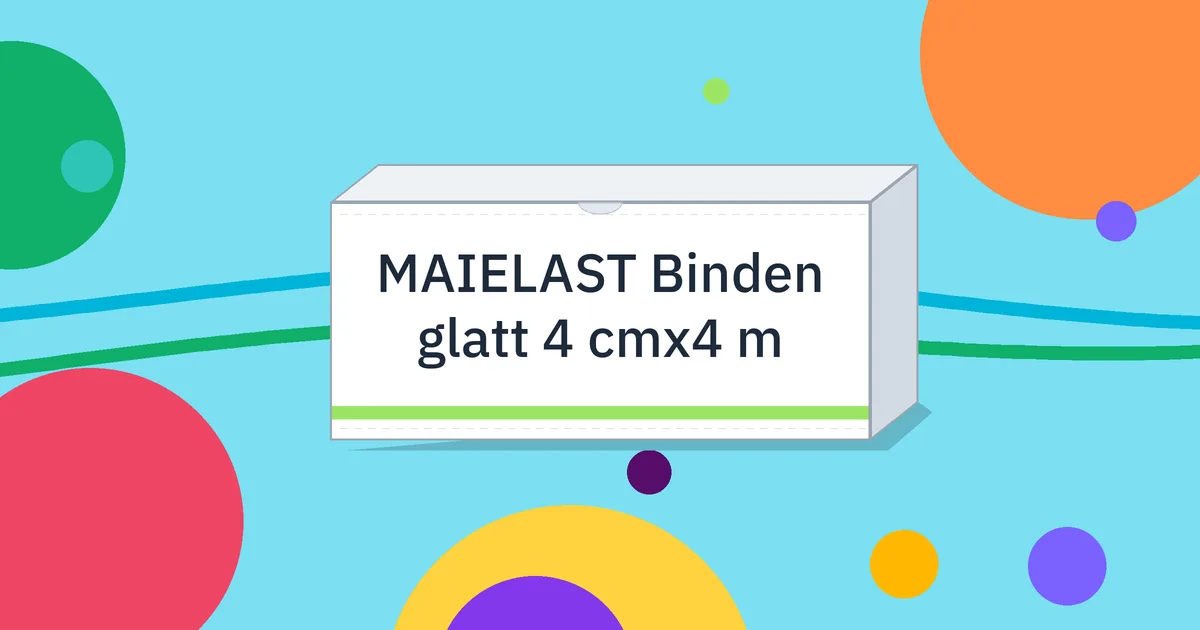 Symbolbild: Packung mit der Aufschrift MAIELAST Binden glatt 4 cmx4 m (PZN 08889119) – Verfügbarkeit und Bezug in Apotheken in Frankfurt am Main