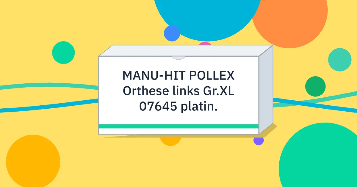 Symbolbild: Packung mit der Aufschrift MANU-HIT POLLEX Orthese links Gr.XL 07645 platin. (PZN 03258466) – Verfügbarkeit und Bezug in Apotheken in Frankfurt am Main