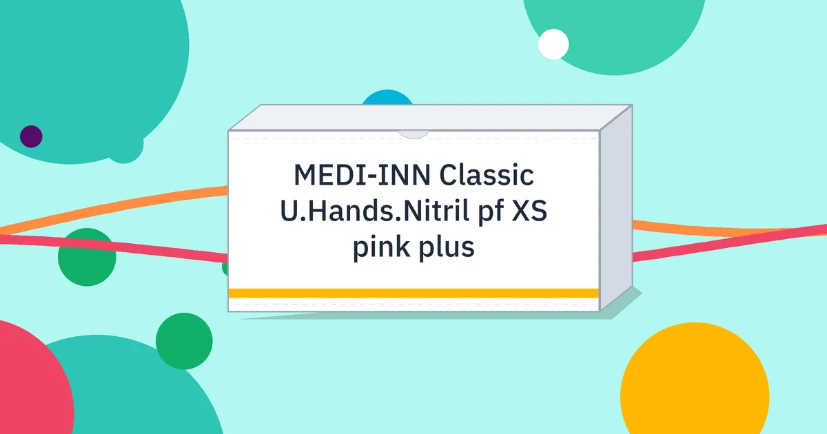 Symbolbild: Packung mit der Aufschrift MEDI-INN Classic U.Hands.Nitril pf XS pink plus (PZN 18444714) – Verfügbarkeit und Bezug in Apotheken in Frankfurt am Main