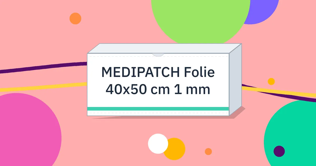 Symbolbild: Packung mit der Aufschrift MEDIPATCH Folie 40x50 cm 1 mm (PZN 03383378) – Verfügbarkeit und Bezug in Apotheken in Frankfurt am Main
