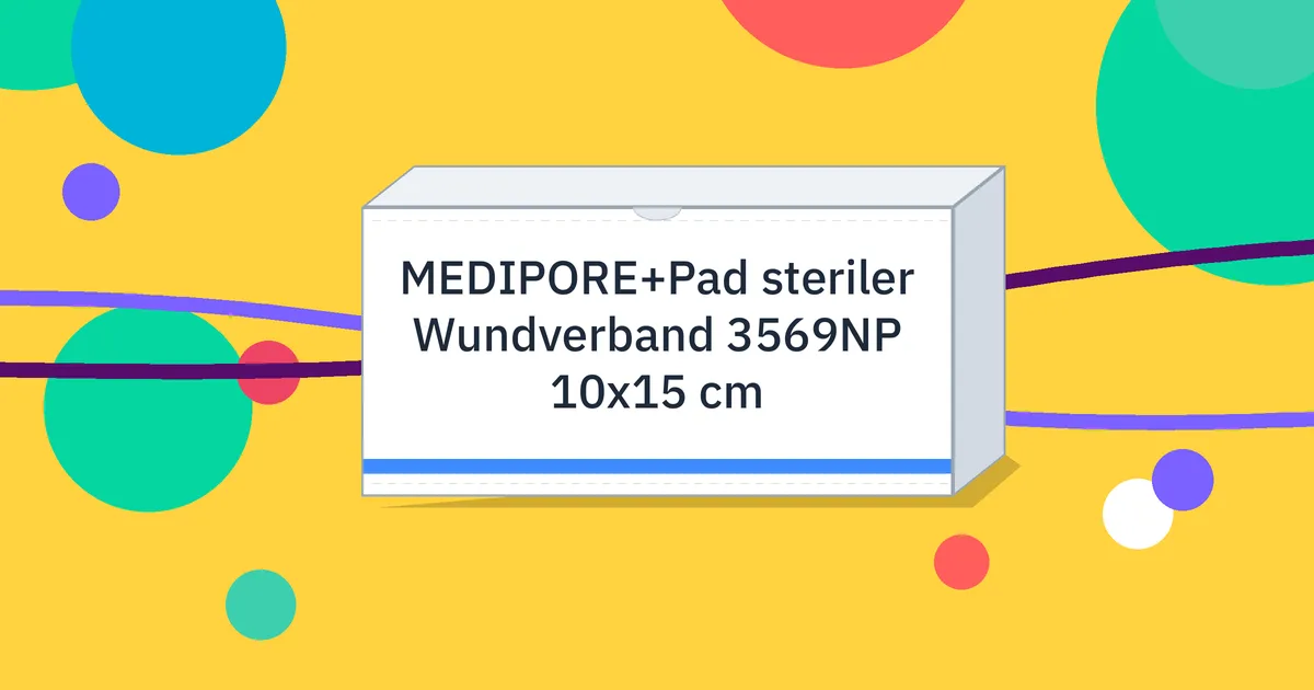 Symbolbild: Packung mit der Aufschrift MEDIPORE+Pad steriler Wundverband 3569NP 10x15 cm (PZN 07194817) – Verfügbarkeit und Bezug in Apotheken in Frankfurt am Main