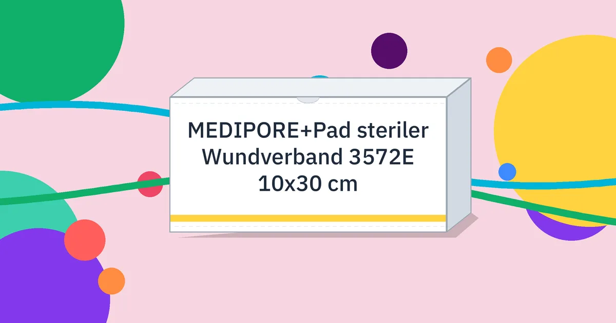 Symbolbild: Packung mit der Aufschrift MEDIPORE+Pad steriler Wundverband 3572E 10x30 cm (PZN 01603309) – Verfügbarkeit und Bezug in Apotheken in Frankfurt am Main