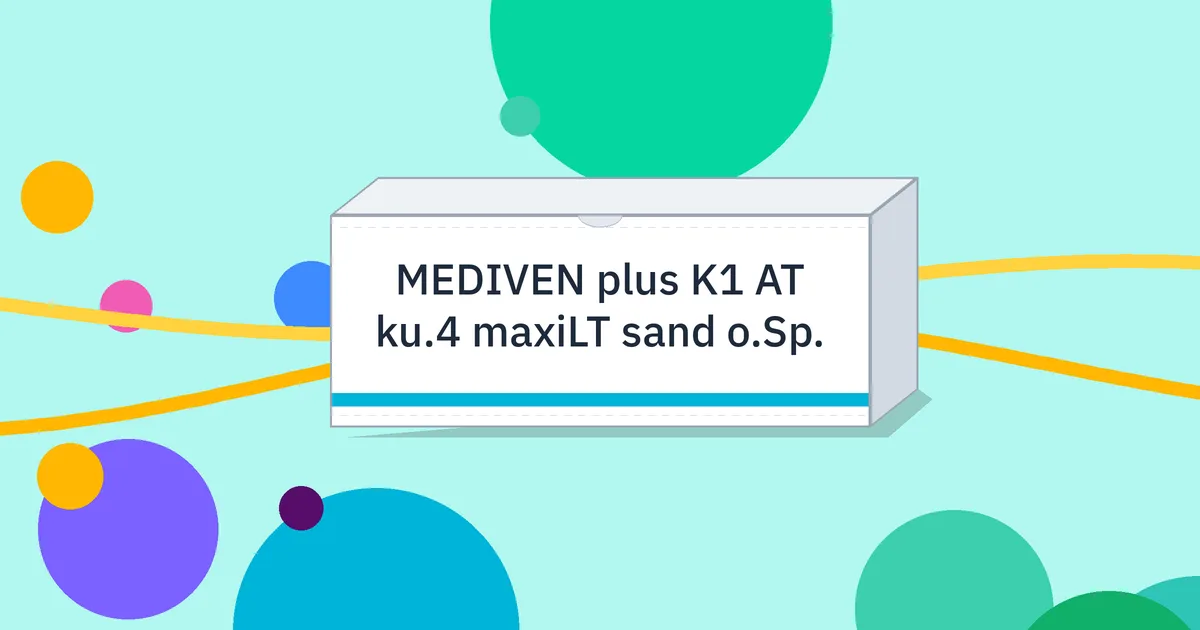 Symbolbild: Packung mit der Aufschrift MEDIVEN plus K1 AT ku.4 maxiLT sand o.Sp. (PZN 18942719) – Verfügbarkeit und Bezug in Apotheken in Frankfurt am Main