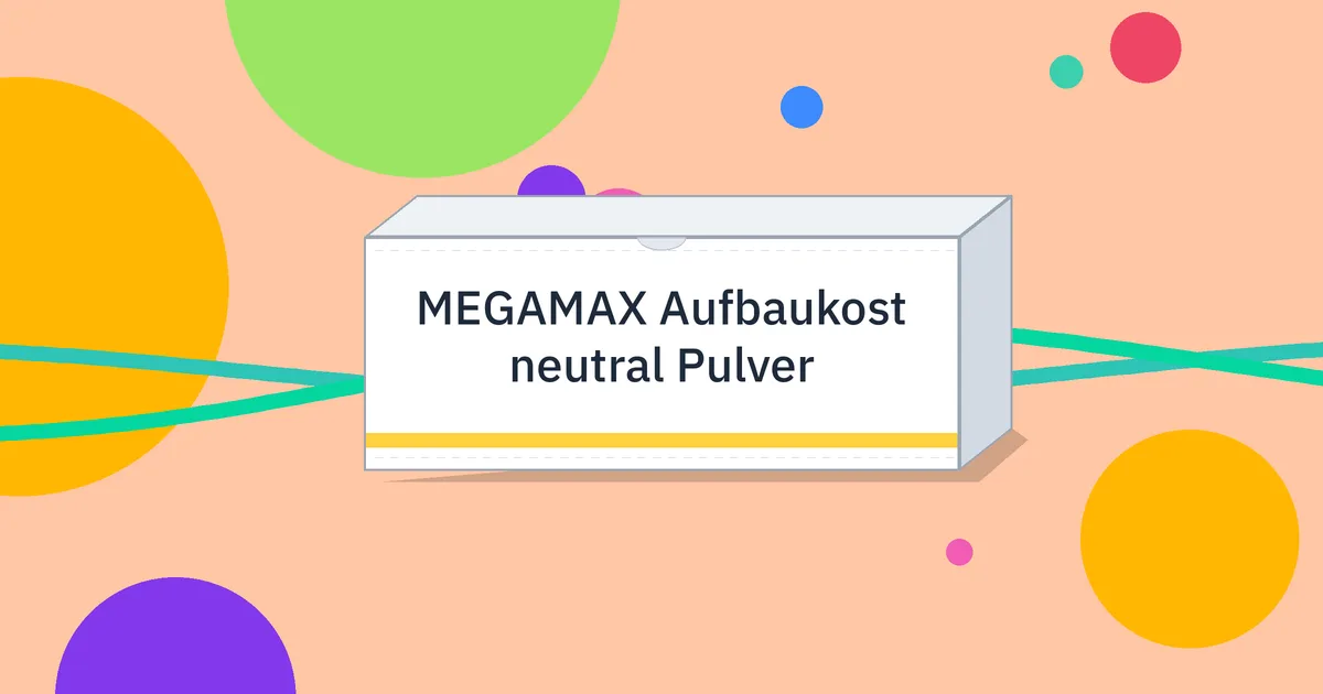 Symbolbild: Packung mit der Aufschrift MEGAMAX Aufbaukost neutral Pulver (PZN 15560035) – Verfügbarkeit und Bezug in Apotheken in Frankfurt am Main