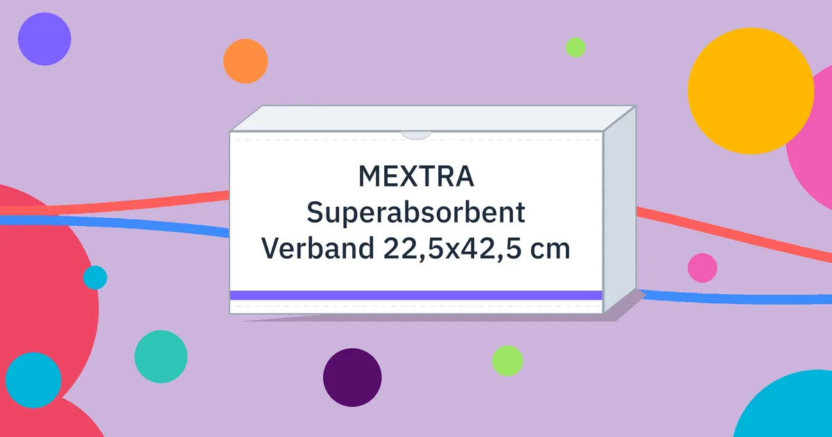 Symbolbild: Packung mit der Aufschrift MEXTRA Superabsorbent Verband 22,5x42,5 cm (PZN 13965940) – Verfügbarkeit und Bezug in Apotheken in Frankfurt am Main