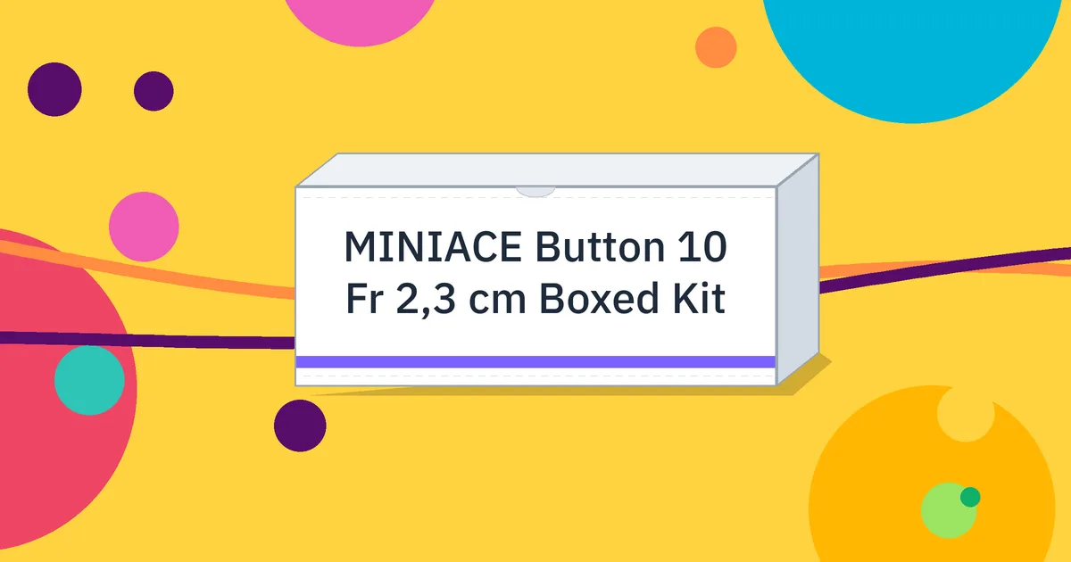 Symbolbild: Packung mit der Aufschrift MINIACE Button 10 Fr 2,3 cm Boxed Kit (PZN 16952990) – Verfügbarkeit und Bezug in Apotheken in Frankfurt am Main