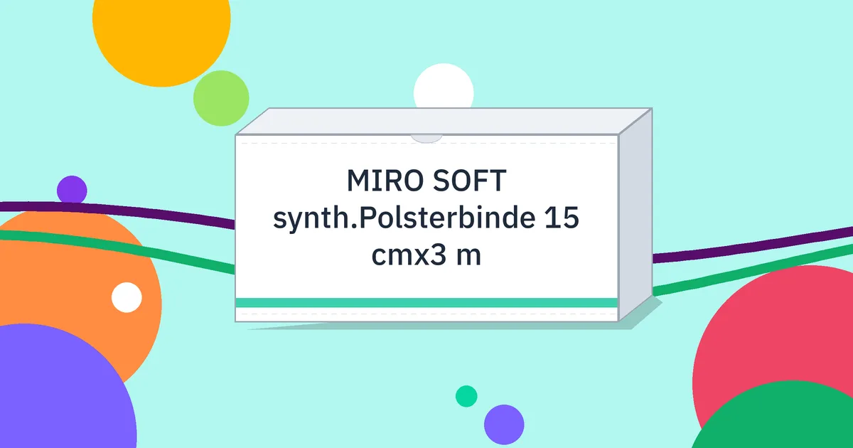 Symbolbild: Packung mit der Aufschrift MIRO SOFT synth.Polsterbinde 15 cmx3 m (PZN 19888212) – Verfügbarkeit und Bezug in Apotheken in Frankfurt am Main