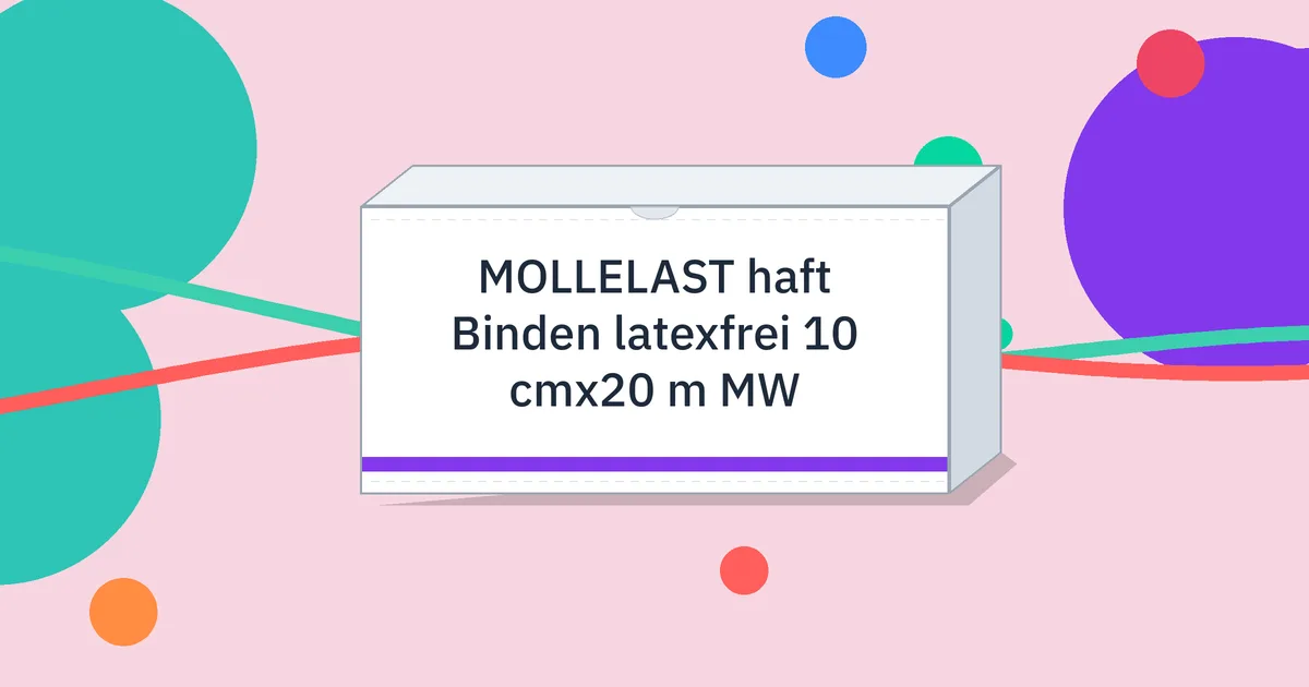 Symbolbild: Packung mit der Aufschrift MOLLELAST haft Binden latexfrei 10 cmx20 m MW (PZN 19763226) – Verfügbarkeit und Bezug in Apotheken in Frankfurt am Main