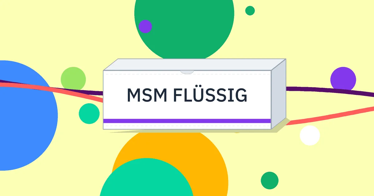 Symbolbild: Packung mit der Aufschrift MSM FLÜSSIG (PZN 16939392) – Verfügbarkeit und Bezug in Apotheken in Frankfurt am Main