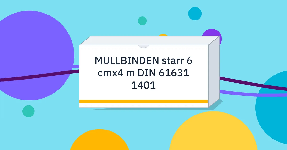 Symbolbild: Packung mit der Aufschrift MULLBINDEN starr 6 cmx4 m DIN 61631 1401 (PZN 01331035) – Verfügbarkeit und Bezug in Apotheken in Frankfurt am Main