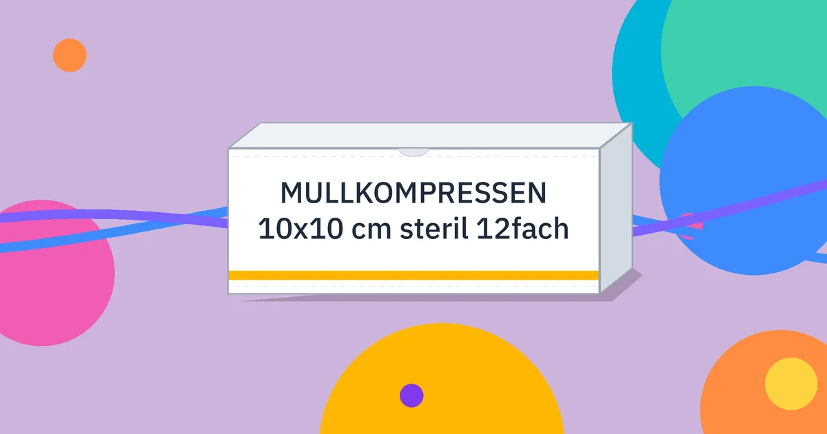 Symbolbild: Packung mit der Aufschrift MULLKOMPRESSEN 10x10 cm steril 12fach (PZN 02143979) – Verfügbarkeit und Bezug in Apotheken in Frankfurt am Main