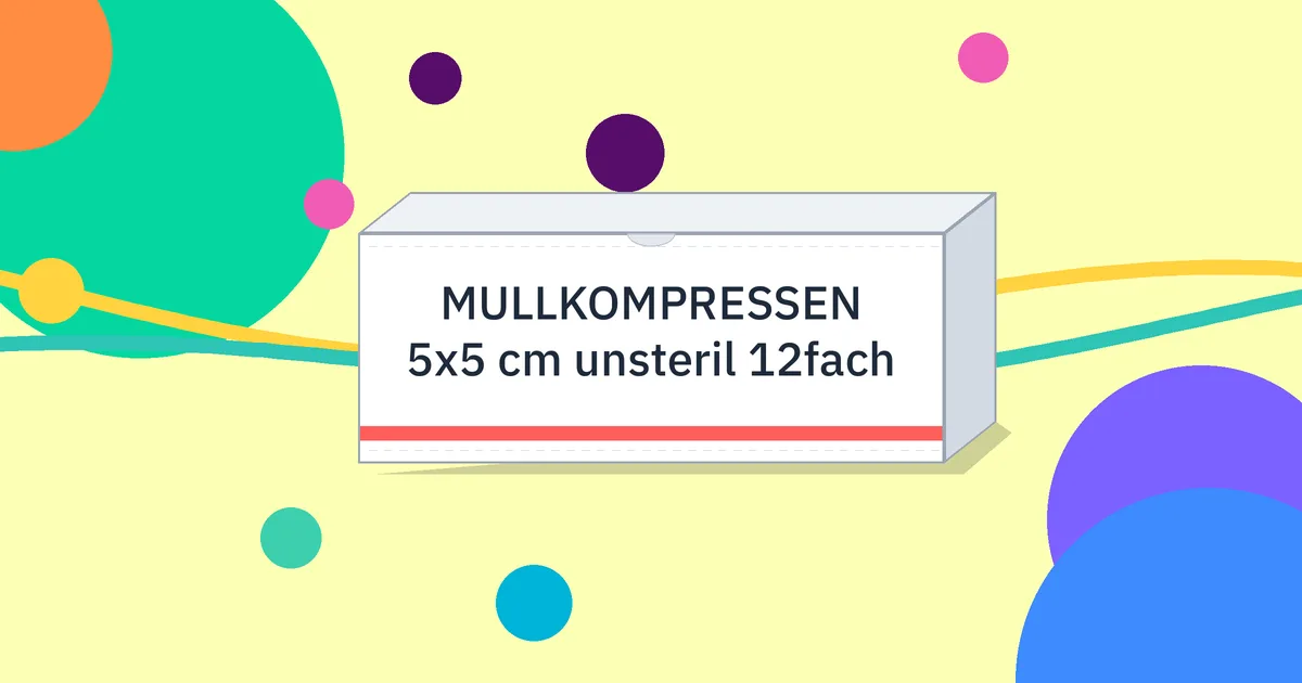 Symbolbild: Packung mit der Aufschrift MULLKOMPRESSEN 5x5 cm unsteril 12fach (PZN 08888746) – Verfügbarkeit und Bezug in Apotheken in Frankfurt am Main