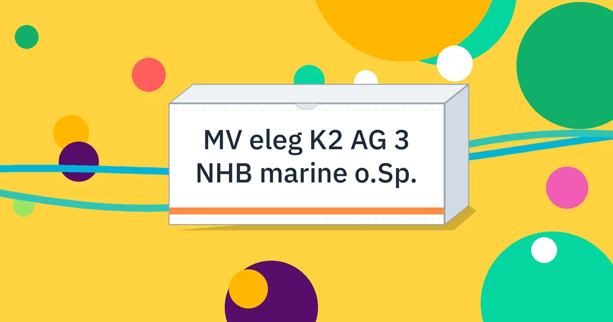 Symbolbild: Packung mit der Aufschrift MV eleg K2 AG 3 NHB marine o.Sp. (PZN 15731152) – Verfügbarkeit und Bezug in Apotheken in Frankfurt am Main