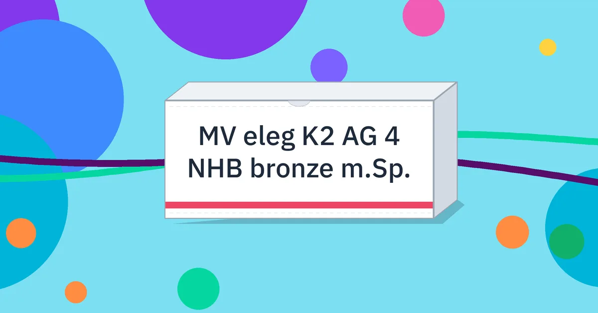 Symbolbild: Packung mit der Aufschrift MV eleg K2 AG 4 NHB bronze m.Sp. (PZN 15730655) – Verfügbarkeit und Bezug in Apotheken in Frankfurt am Main