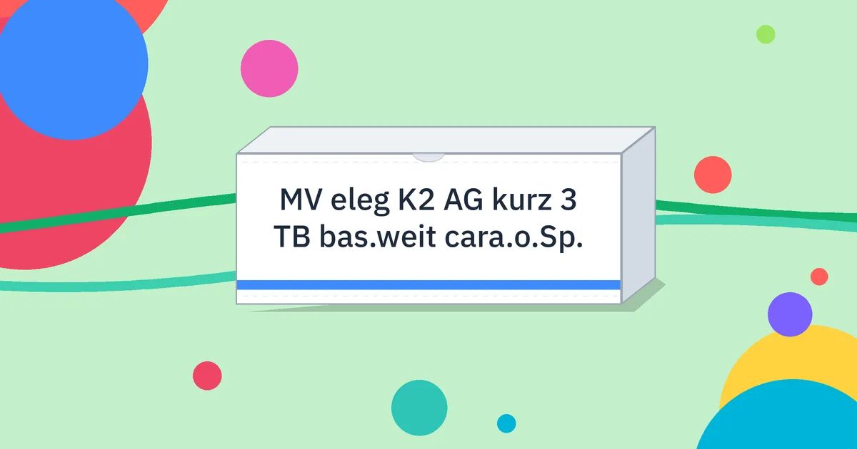 Symbolbild: Packung mit der Aufschrift MV eleg K2 AG kurz 3 TB bas.weit cara.o.Sp. (PZN 00189925) – Verfügbarkeit und Bezug in Apotheken in Frankfurt am Main