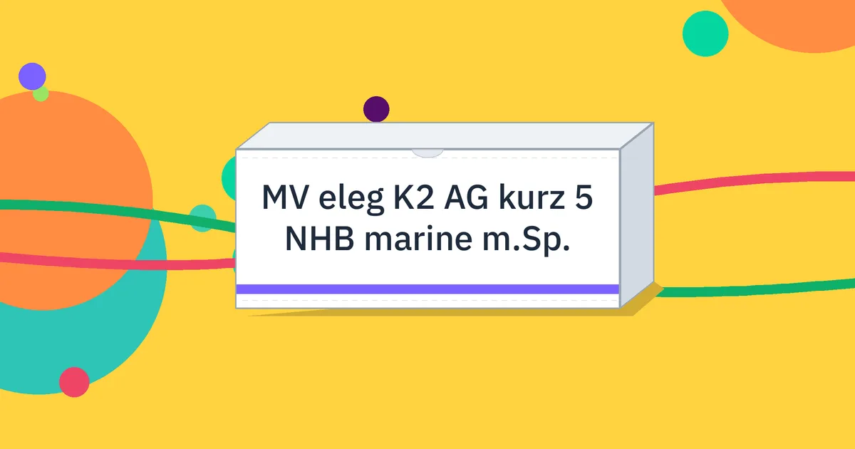 Symbolbild: Packung mit der Aufschrift MV eleg K2 AG kurz 5 NHB marine m.Sp. (PZN 15717152) – Verfügbarkeit und Bezug in Apotheken in Frankfurt am Main