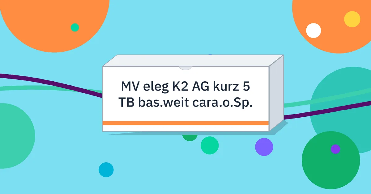 Symbolbild: Packung mit der Aufschrift MV eleg K2 AG kurz 5 TB bas.weit cara.o.Sp. (PZN 00190555) – Verfügbarkeit und Bezug in Apotheken in Frankfurt am Main
