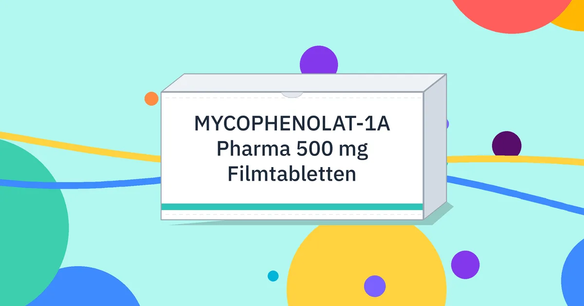 Symbolbild: Packung mit der Aufschrift MYCOPHENOLAT-1A Pharma 500 mg Filmtabletten (PZN 18175125) – Verfügbarkeit und Bezug in Apotheken in Frankfurt am Main