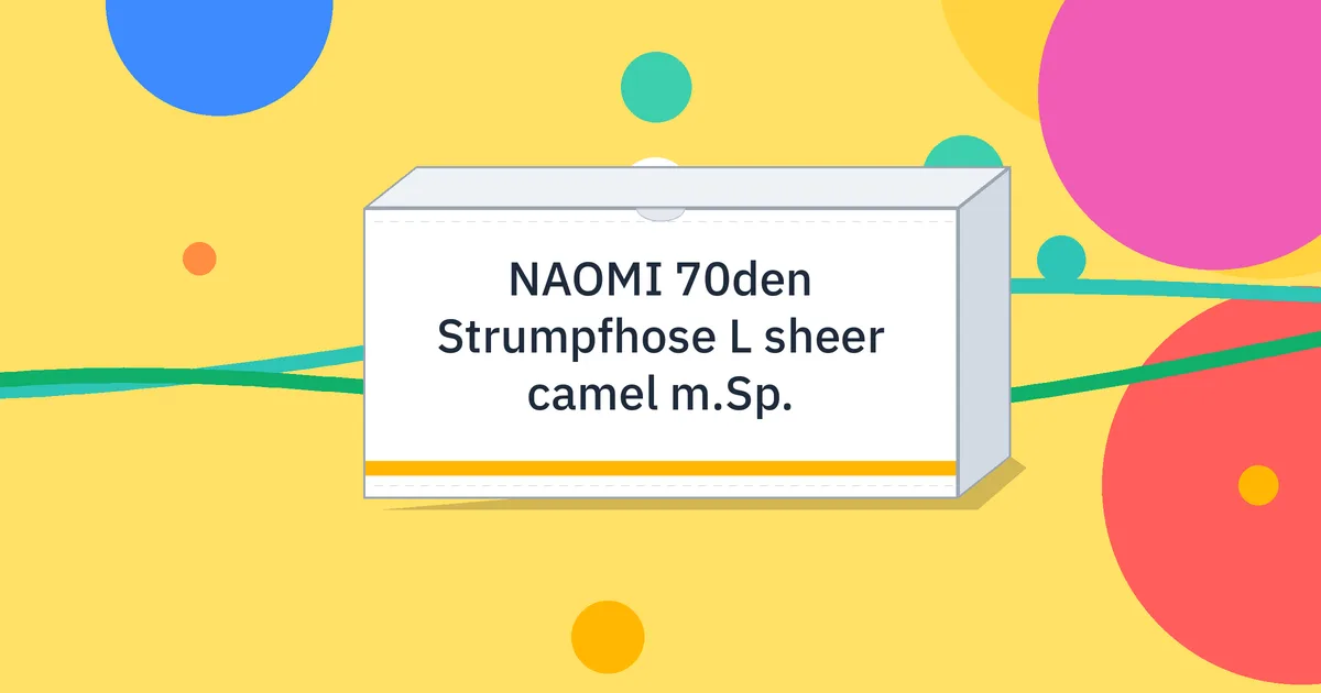 Symbolbild: Packung mit der Aufschrift NAOMI 70den Strumpfhose L sheer camel m.Sp. (PZN 16179805) – Verfügbarkeit und Bezug in Apotheken in Frankfurt am Main