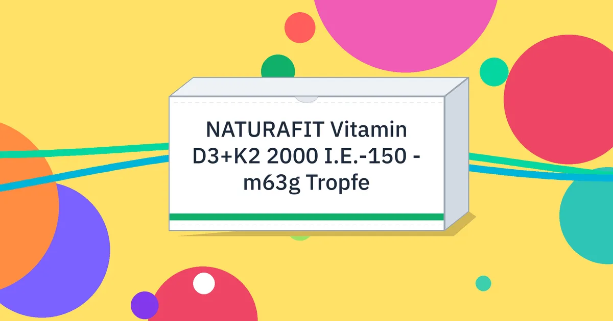 Symbolbild: Packung mit der Aufschrift NATURAFIT Vitamin D3+K2 2000 I.E.-150 -m63g Tropfe (PZN 19274639) – Verfügbarkeit und Bezug in Apotheken in Frankfurt am Main