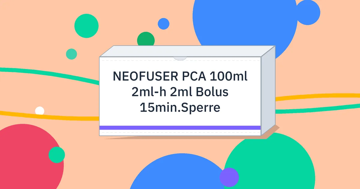 Symbolbild: Packung mit der Aufschrift NEOFUSER PCA 100ml 2ml-h 2ml Bolus 15min.Sperre (PZN 16512512) – Verfügbarkeit und Bezug in Apotheken in Frankfurt am Main
