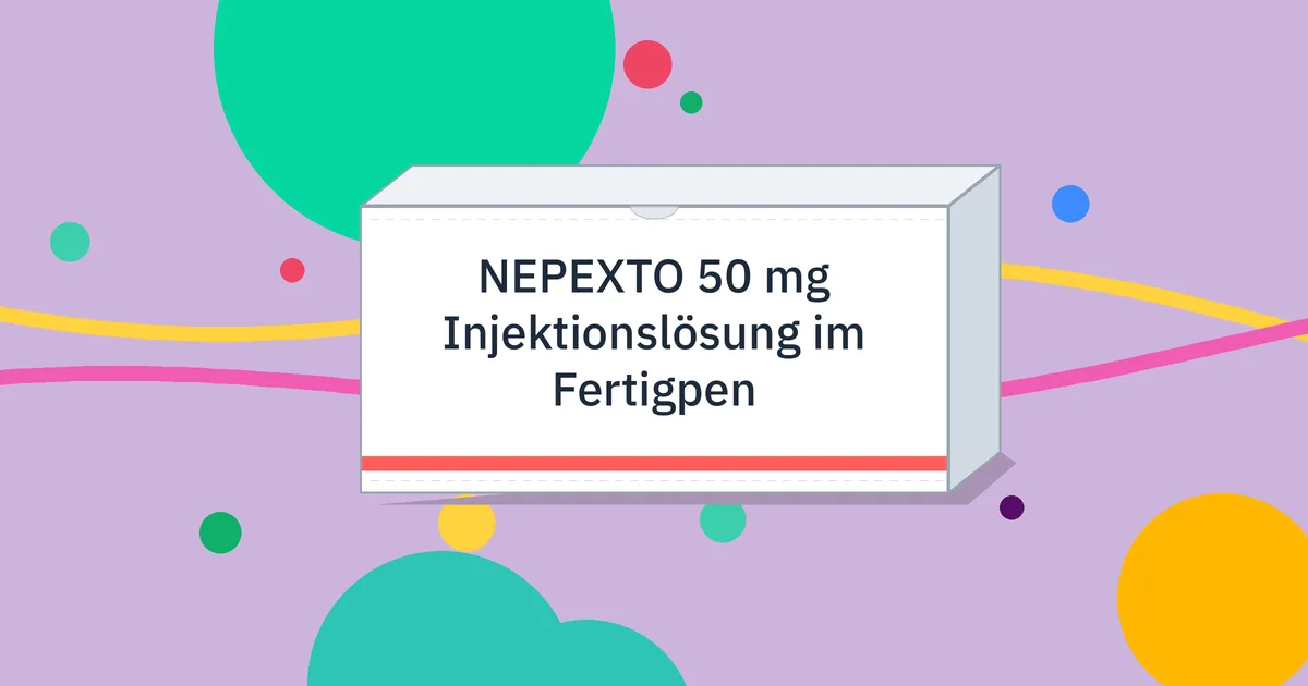 Symbolbild: Packung mit der Aufschrift NEPEXTO 50 mg Injektionslösung im Fertigpen (PZN 16907819) – Verfügbarkeit und Bezug in Apotheken in Frankfurt am Main