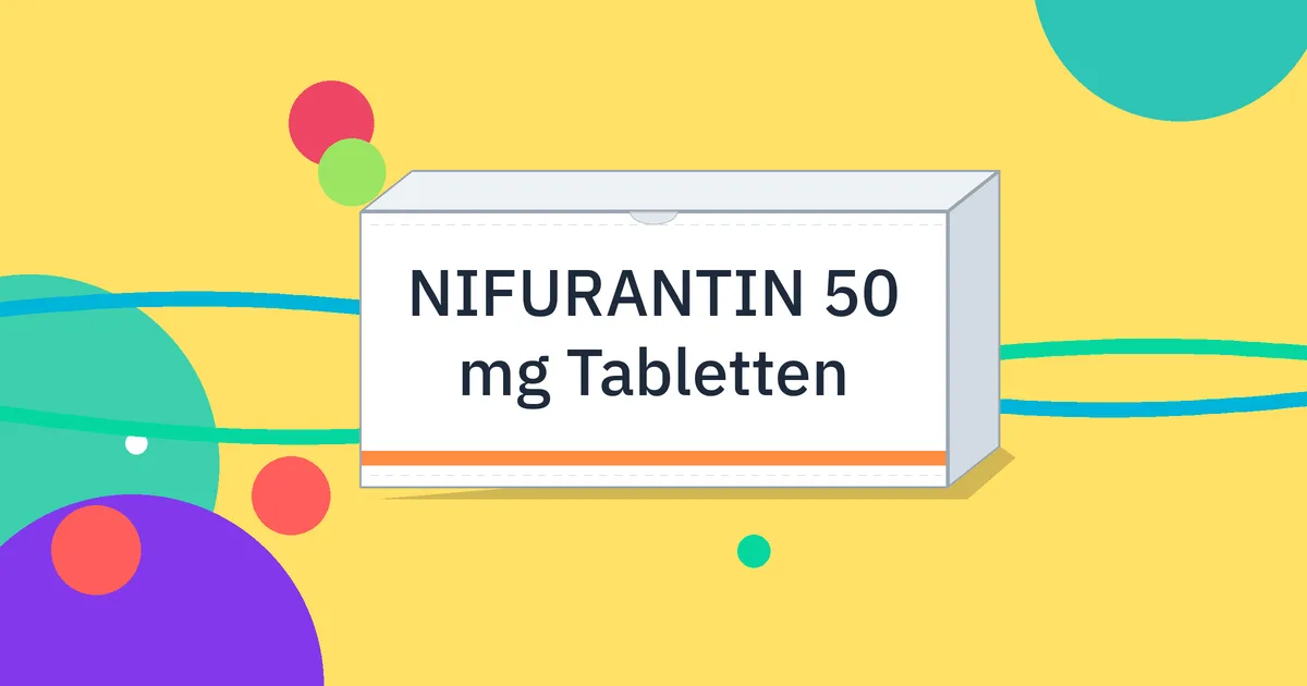 Symbolbild: Packung mit der Aufschrift NIFURANTIN 50 mg Tabletten (PZN 01677058) – Verfügbarkeit und Bezug in Apotheken in Frankfurt am Main