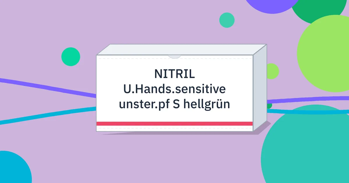 Symbolbild: Packung mit der Aufschrift NITRIL U.Hands.sensitive unster.pf S hellgrün (PZN 11307138) – Verfügbarkeit und Bezug in Apotheken in Frankfurt am Main