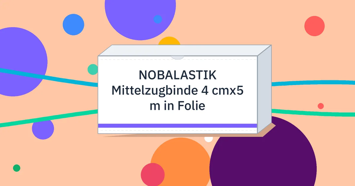 Symbolbild: Packung mit der Aufschrift NOBALASTIK Mittelzugbinde 4 cmx5 m in Folie (PZN 07095989) – Verfügbarkeit und Bezug in Apotheken in Frankfurt am Main