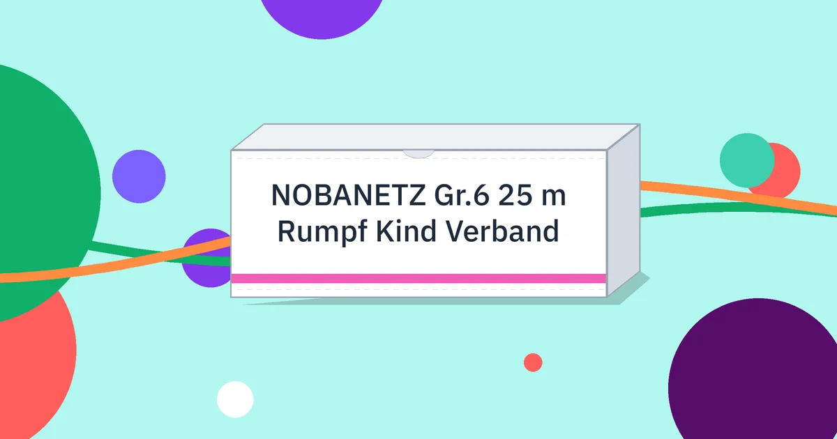 Symbolbild: Packung mit der Aufschrift NOBANETZ Gr.6 25 m Rumpf Kind Verband (PZN 00031696) – Verfügbarkeit und Bezug in Apotheken in Frankfurt am Main