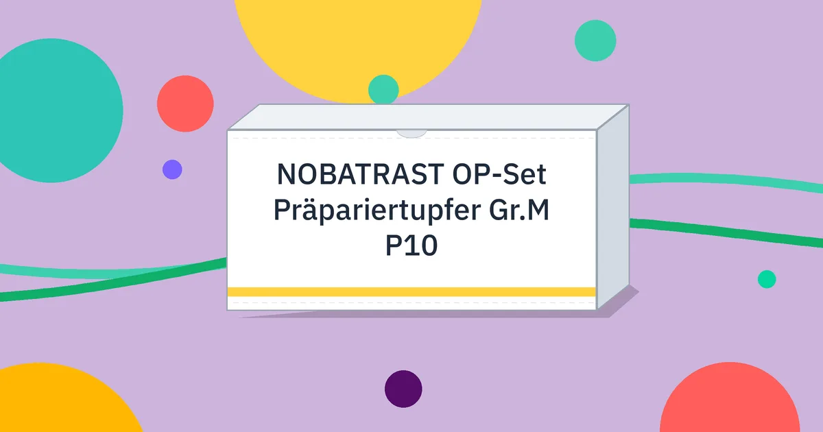 Symbolbild: Packung mit der Aufschrift NOBATRAST OP-Set Präpariertupfer Gr.M P10 (PZN 17248744) – Verfügbarkeit und Bezug in Apotheken in Frankfurt am Main