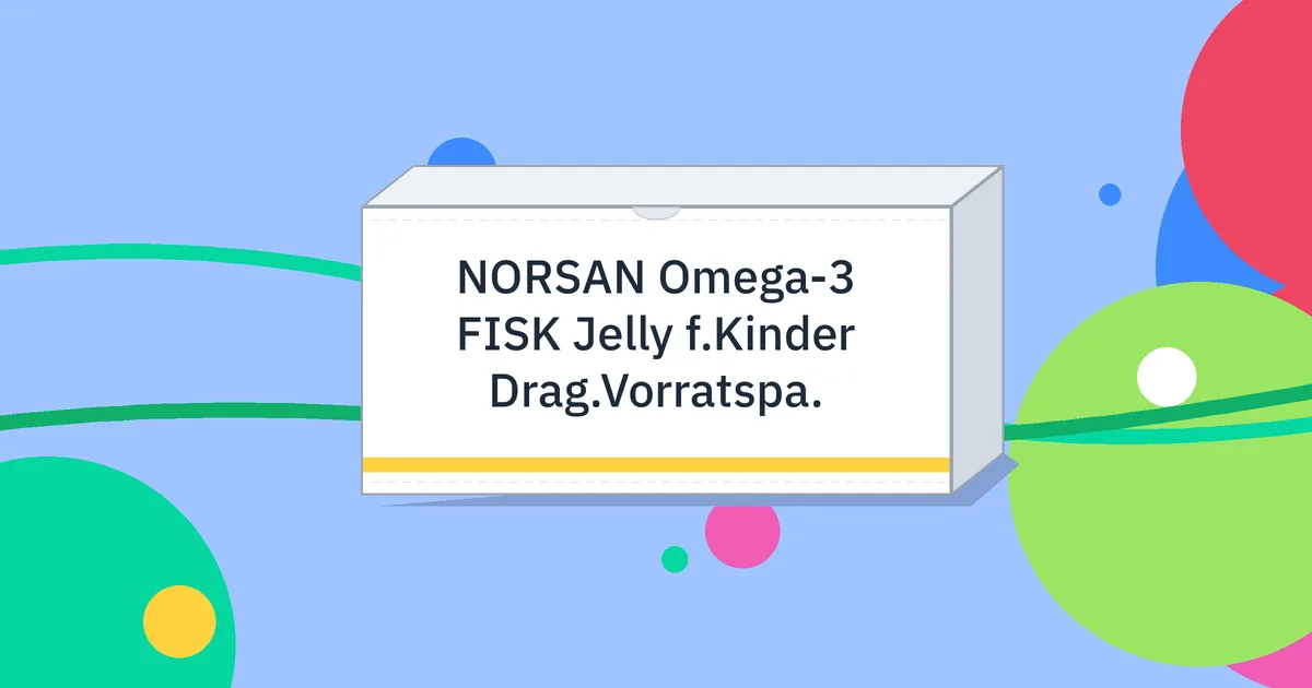 Symbolbild: Packung mit der Aufschrift NORSAN Omega-3 FISK Jelly f.Kinder Drag.Vorratspa. (PZN 19052749) – Verfügbarkeit und Bezug in Apotheken in Frankfurt am Main