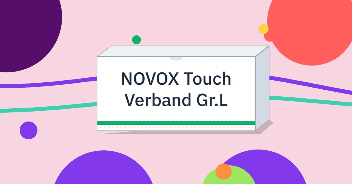 Symbolbild: Packung mit der Aufschrift NOVOX Touch Verband Gr.L (PZN 18650477) – Verfügbarkeit und Bezug in Apotheken in Frankfurt am Main