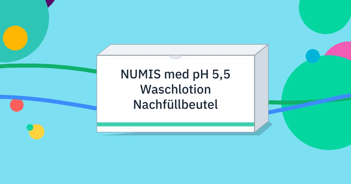Symbolbild: Packung mit der Aufschrift NUMIS med pH 5,5 Waschlotion Nachfüllbeutel (PZN 18825014) – Verfügbarkeit und Bezug in Apotheken in Frankfurt am Main