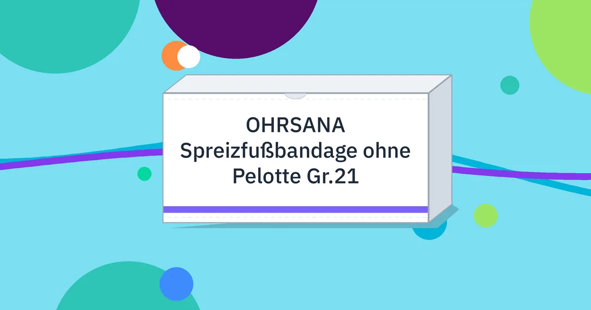 Symbolbild: Packung mit der Aufschrift OHRSANA Spreizfußbandage ohne Pelotte Gr.21 (PZN 02670360) – Verfügbarkeit und Bezug in Apotheken in Frankfurt am Main