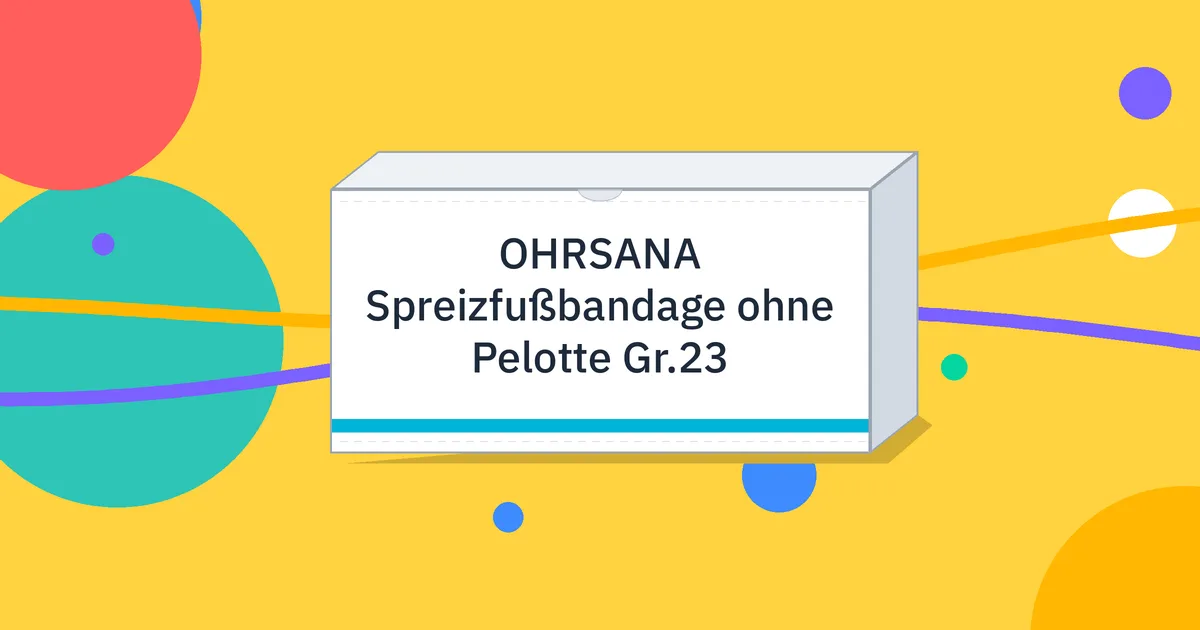 Symbolbild: Packung mit der Aufschrift OHRSANA Spreizfußbandage ohne Pelotte Gr.23 (PZN 02670383) – Verfügbarkeit und Bezug in Apotheken in Frankfurt am Main