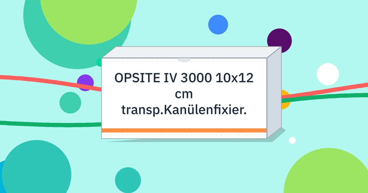 Symbolbild: Packung mit der Aufschrift OPSITE IV 3000 10x12 cm transp.Kanülenfixier. (PZN 18830647) – Verfügbarkeit und Bezug in Apotheken in Frankfurt am Main
